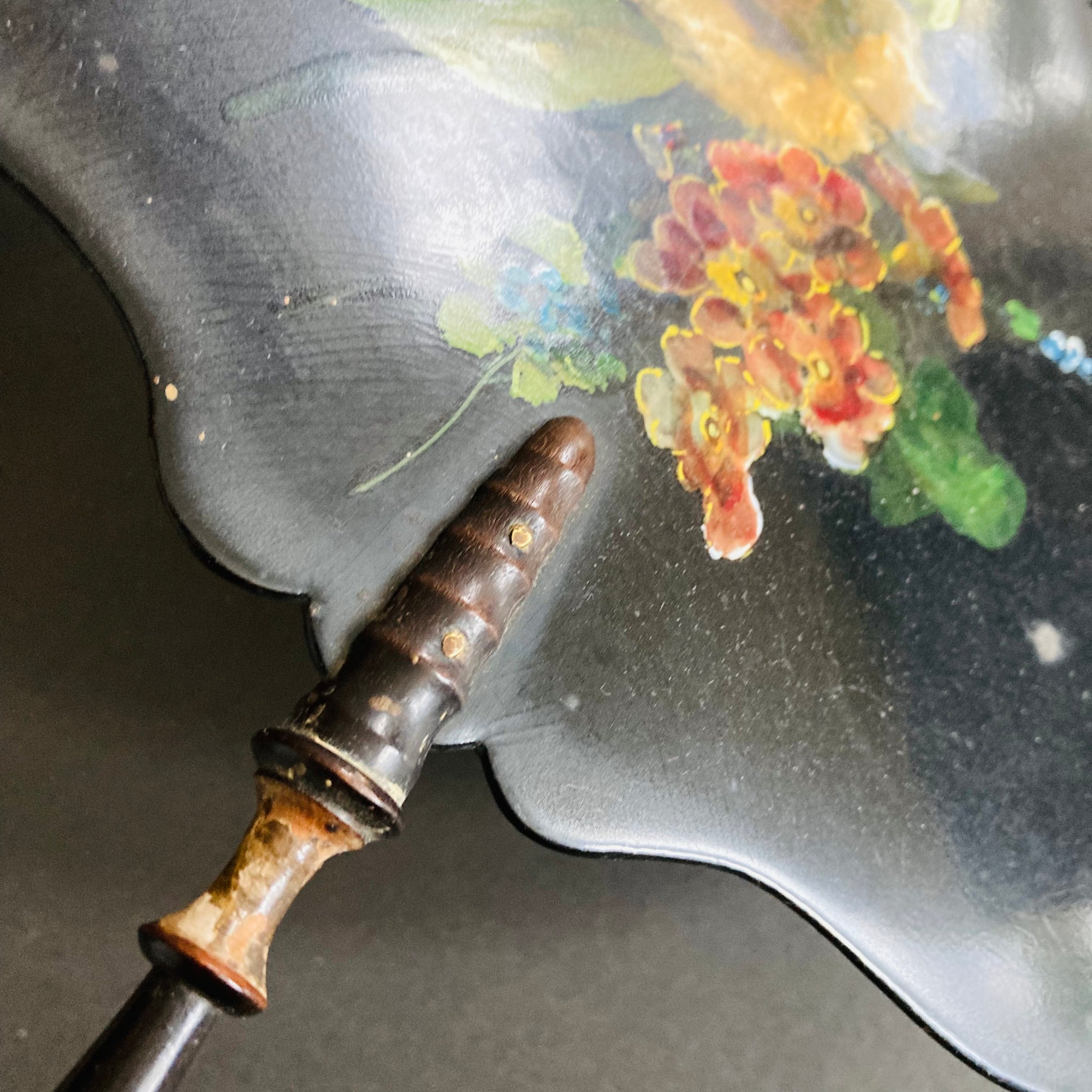 Antique Georgina Paper Mache Black Lacquer Fire Face Screen – The Urban ...