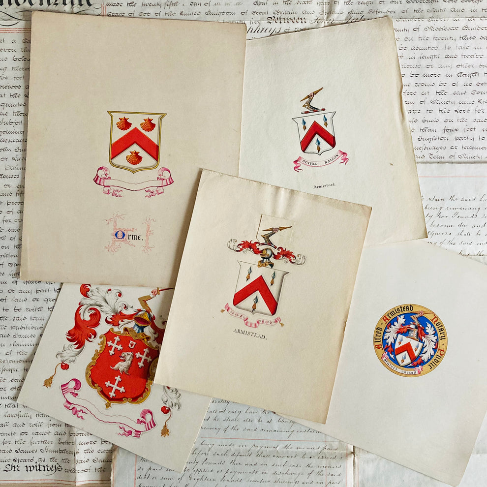 Antique Hand Painted Original Heraldic Family Coat Of Arms of Card ...